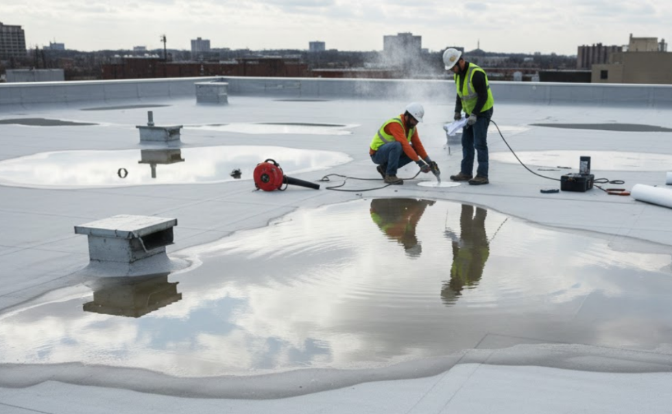 Ponding Water on Flat Roofs: TPO Repairs and Prevention Tips